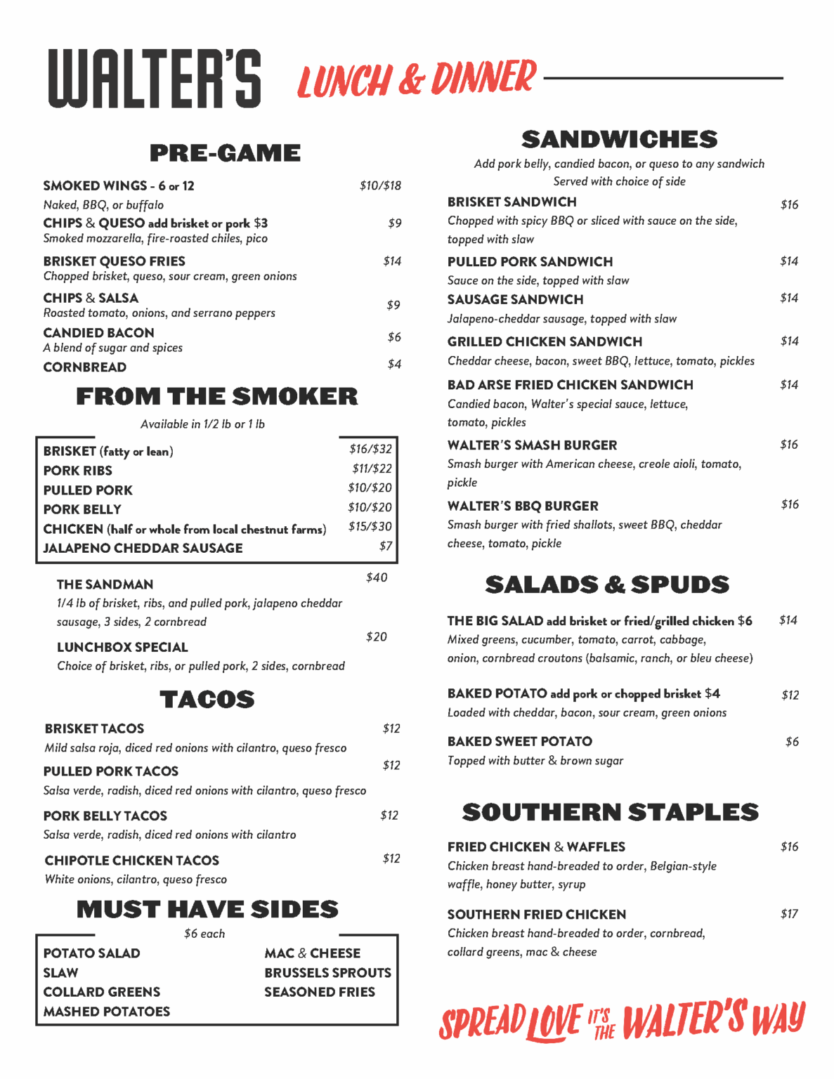 Walter’s BBQ Southern Kitchen Menu: The Best Food in Pittsburgh